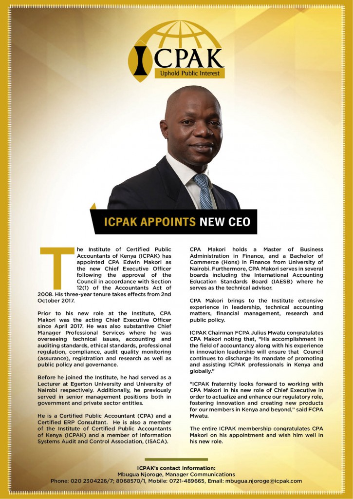 ICPAK Appoints New Chief Executive Officer - ICPAK