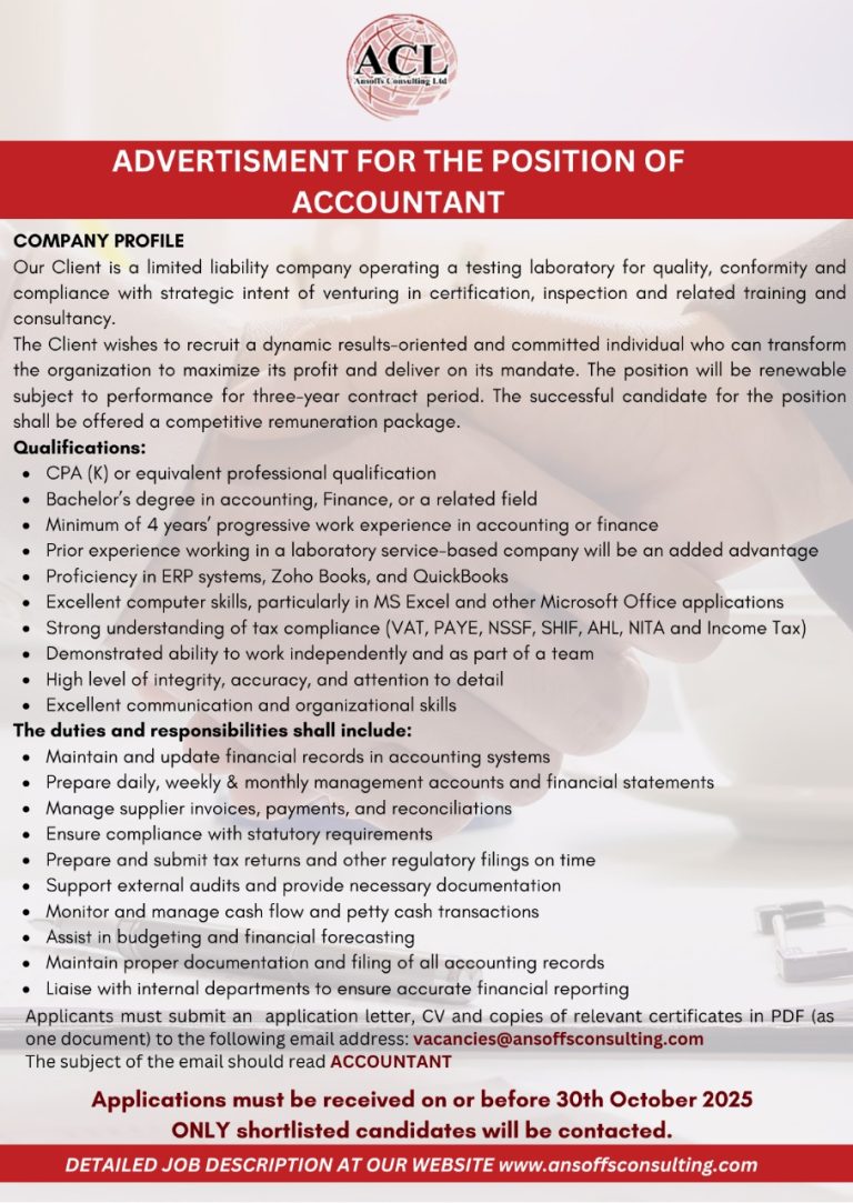 ACCOUNTANT POSITION - ICPAK